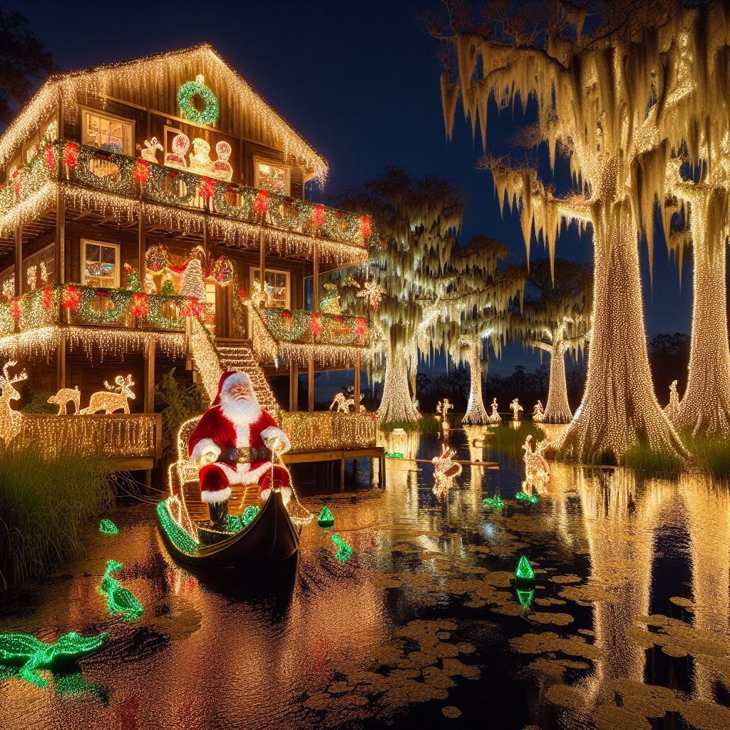 Christmas on the bayou 🎅🏼 🐊 - AI Generated Artwork - NightCafe Creator