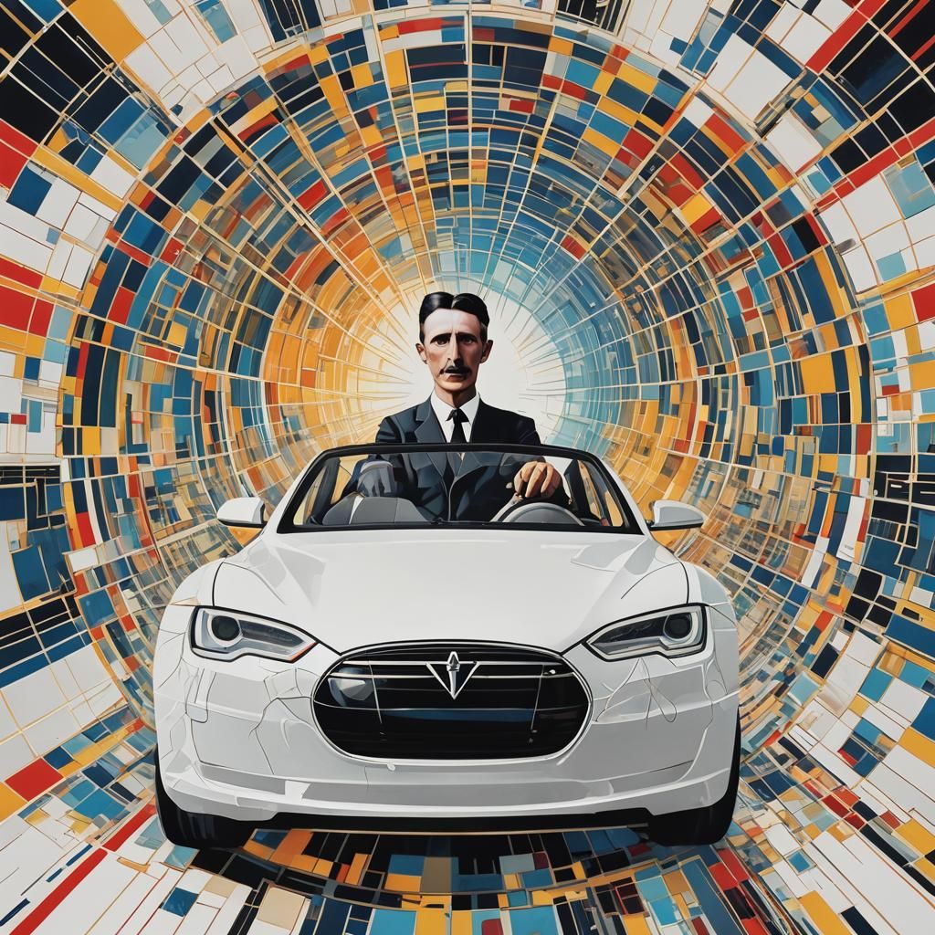 Nikola Tesla in a white Tesla car - AI Generated Artwork - NightCafe ...