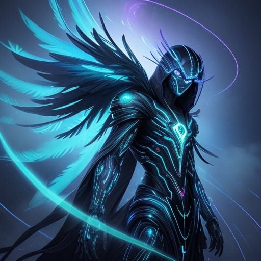 Cyberpunk Electric Phoenix Alien Emerges in a Swir... - AI Art