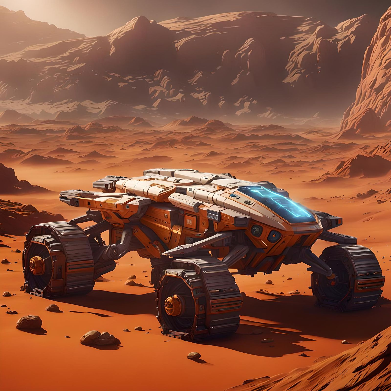 human with vehicle on Mars - AI Generated Artwork - NightCafe Creator