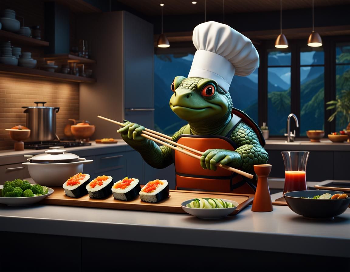 Turtle Chef Making Sushi - AI Generated Artwork - NightCafe Creator