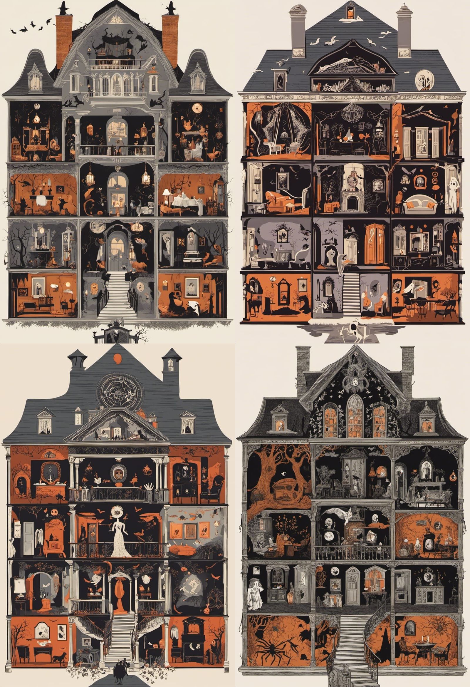 spooky haunted mansion layout, floorplan with ghosts, occult symbols ...