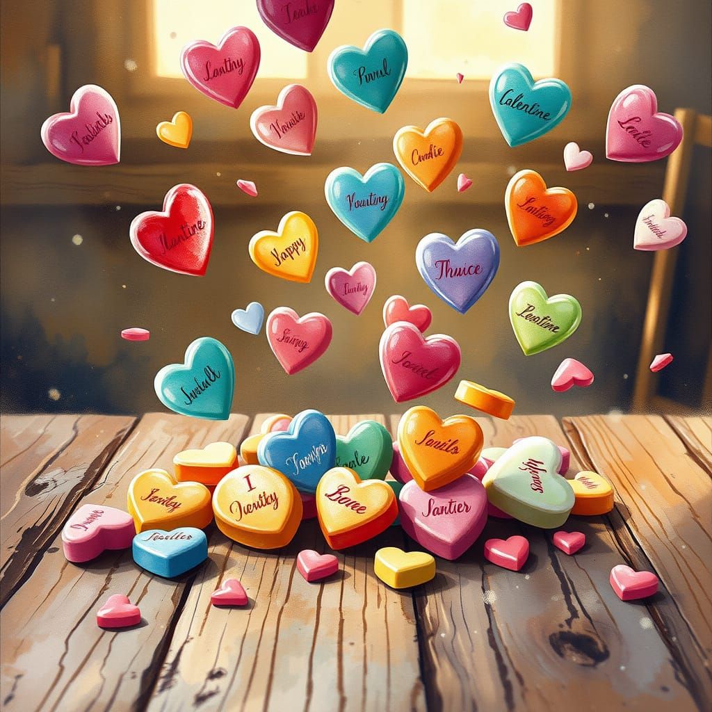 A playful scene of candy hearts - A playful scene of candy h...