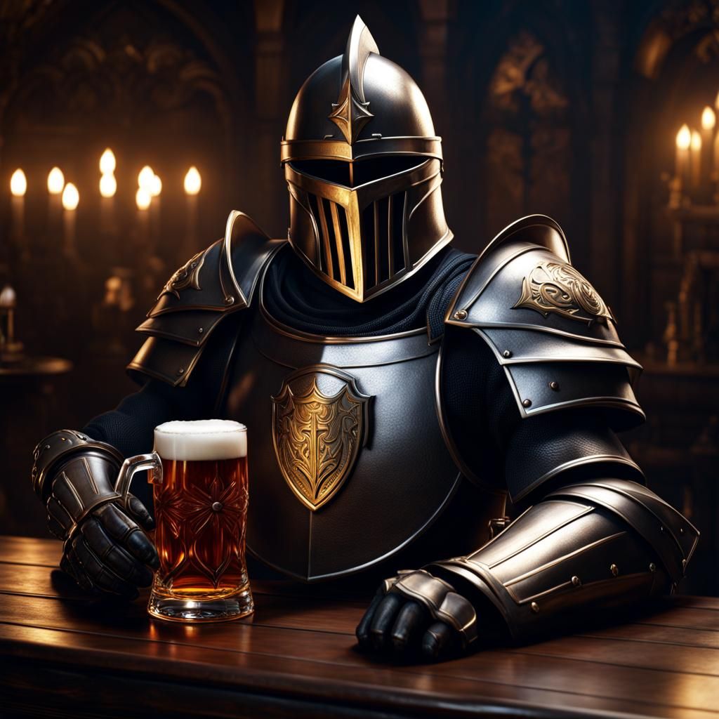 Gothic Knight drink beer - AI Generated Artwork - NightCafe Creator