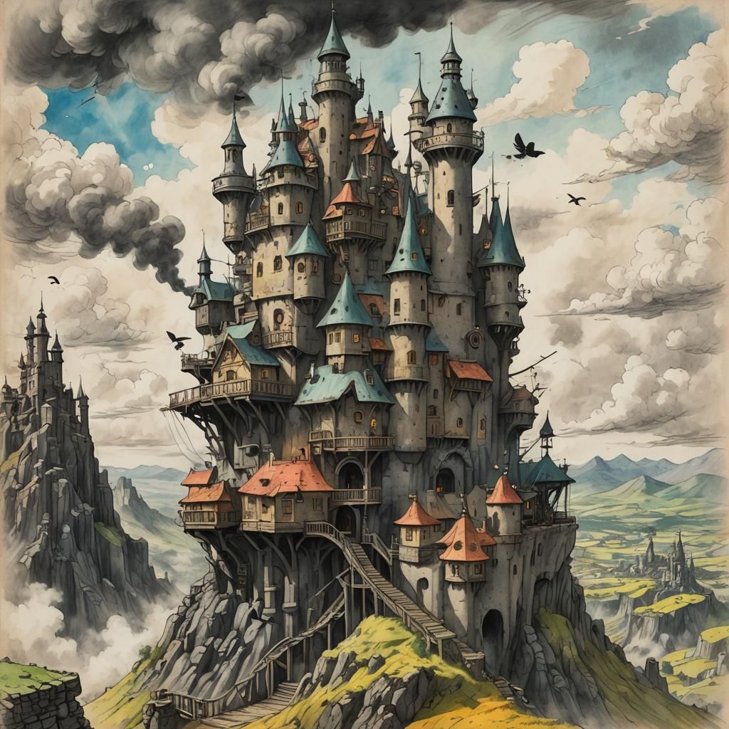 Howl's Moving Castle anime artwork a fantastical whimsical castle on ...