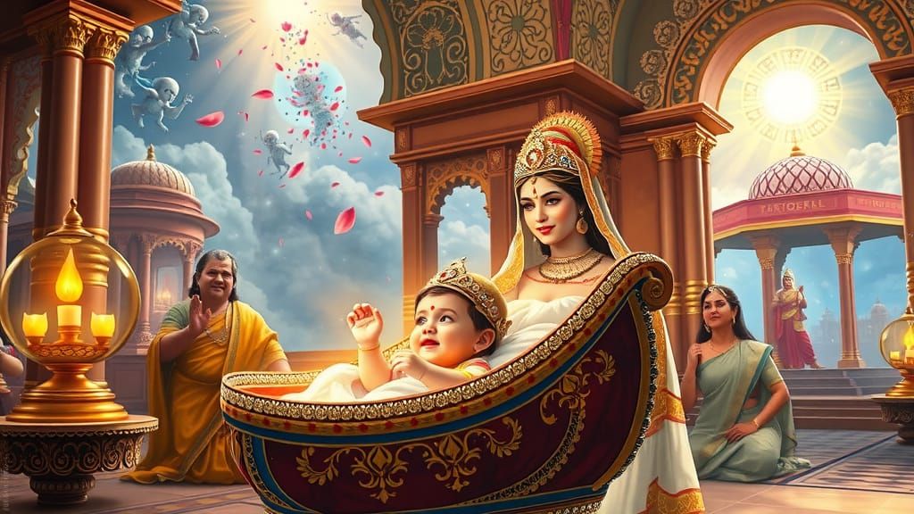 Divine Birth of Lord Rama in a Royal Palace - AI Art