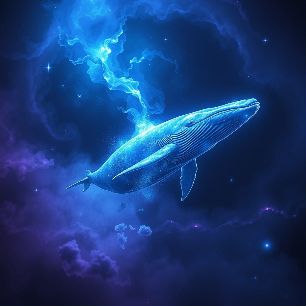 Ethereal Whale Iridescent in Cosmic Nebula with Ne... - AI Art