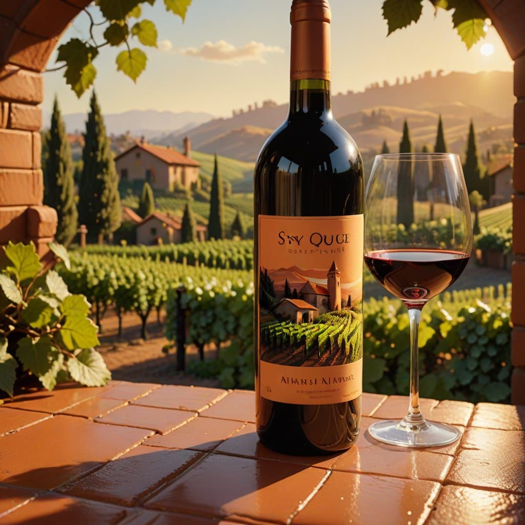 Miniature Vineyard Wine Bottle Scene in Hyper-Real... - AI Art