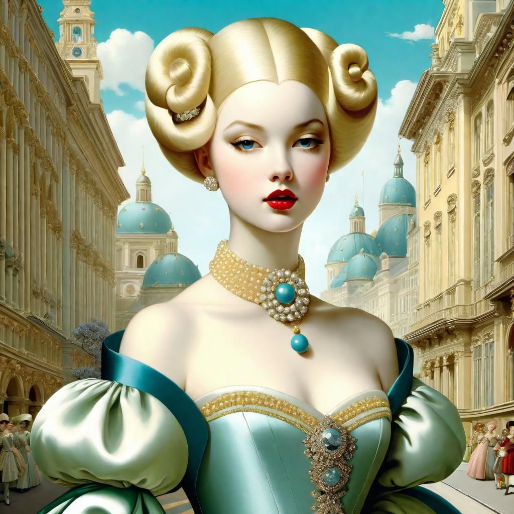 a highly detailed illustration of a beautiful young women in city 2023 ...