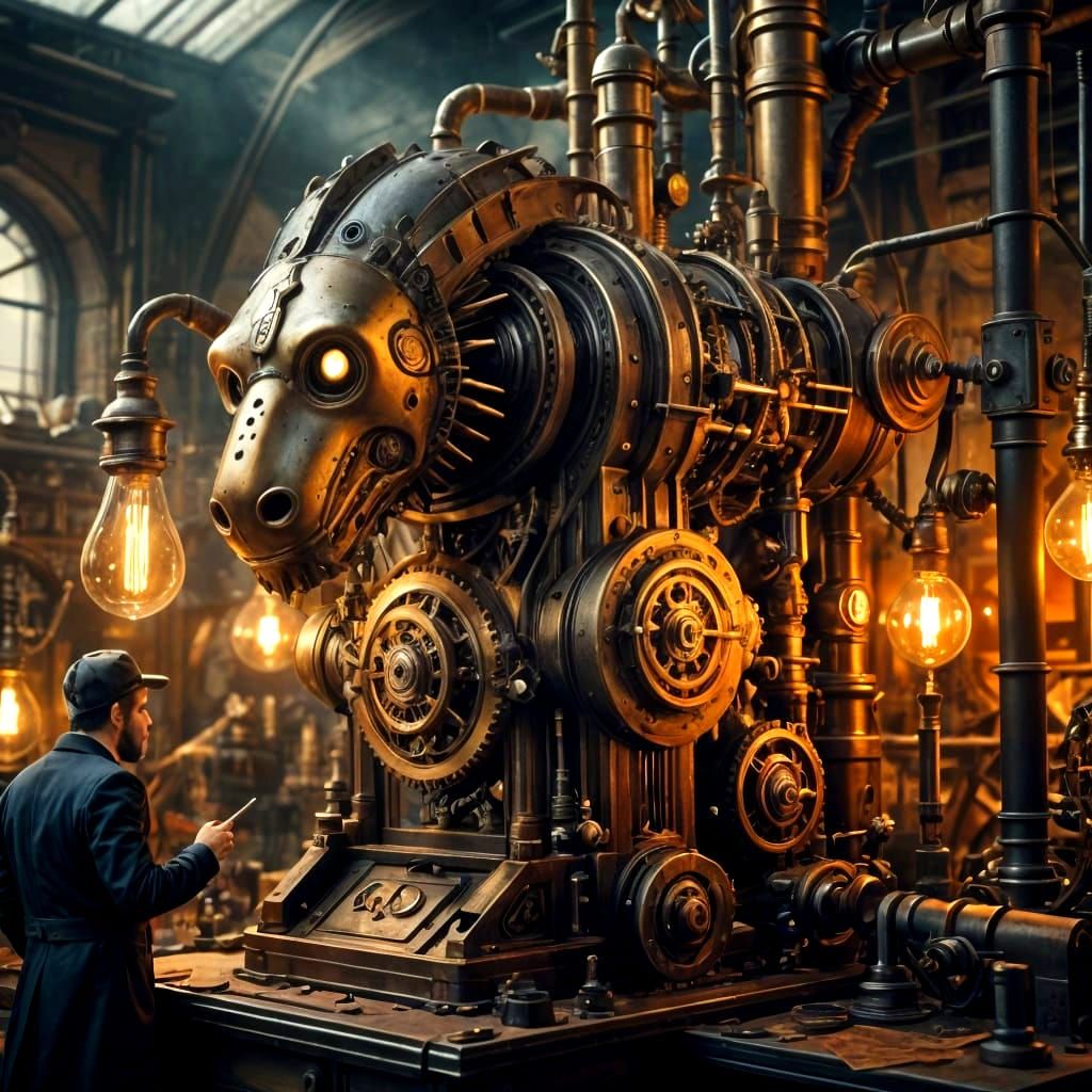 Inventor at Work - Steampunk Inventor Constructs Gearsome Ma...