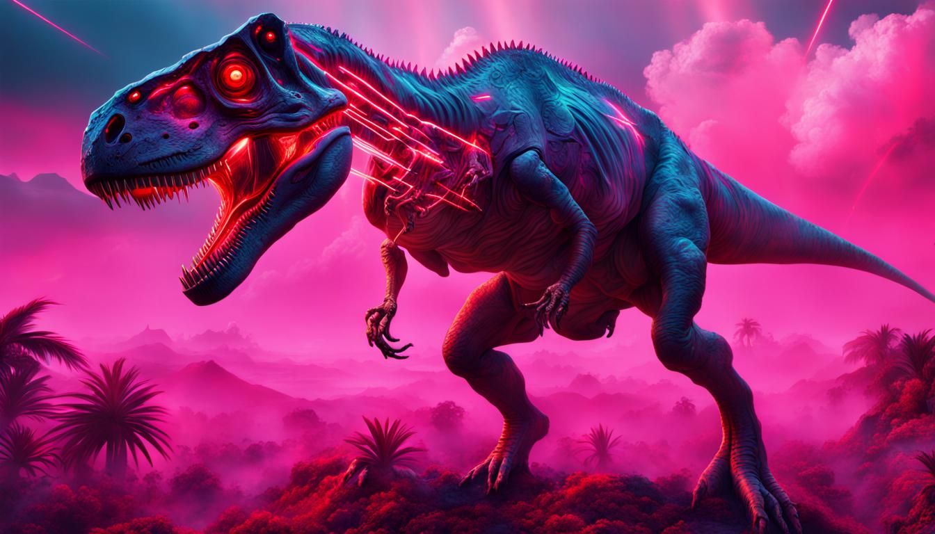 Vaporwave Aesthetic cyborg red eyed t-rex and shoots lasers - AI ...