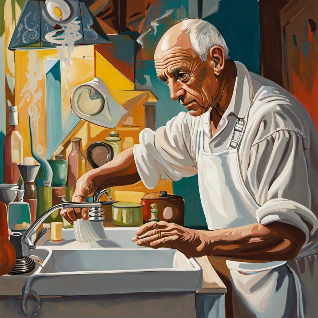 Pablo Picasso "Doing Dishes" - AI Generated Artwork - NightCafe Creator