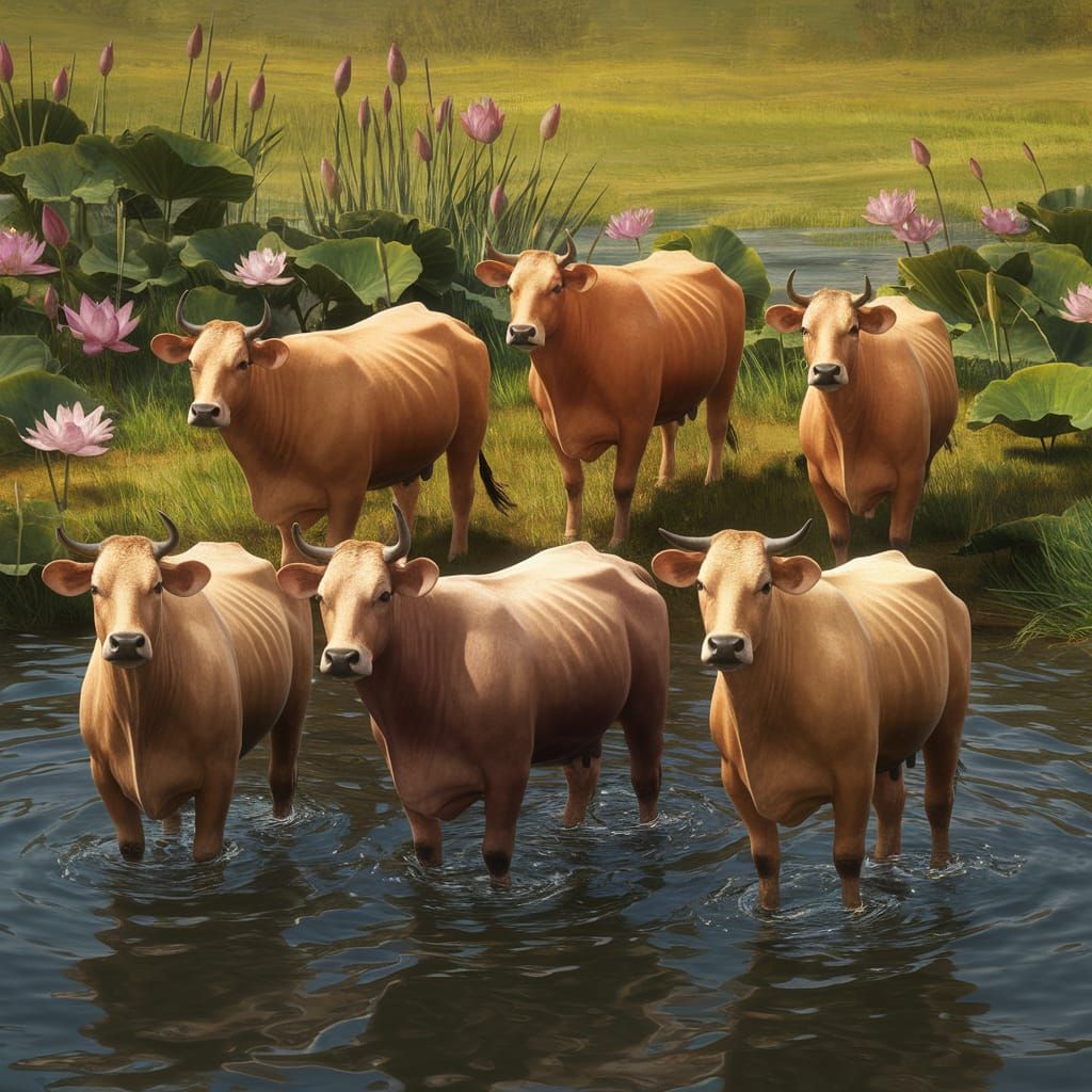 Egyptian Cows in Majestic Harmony - AI Art