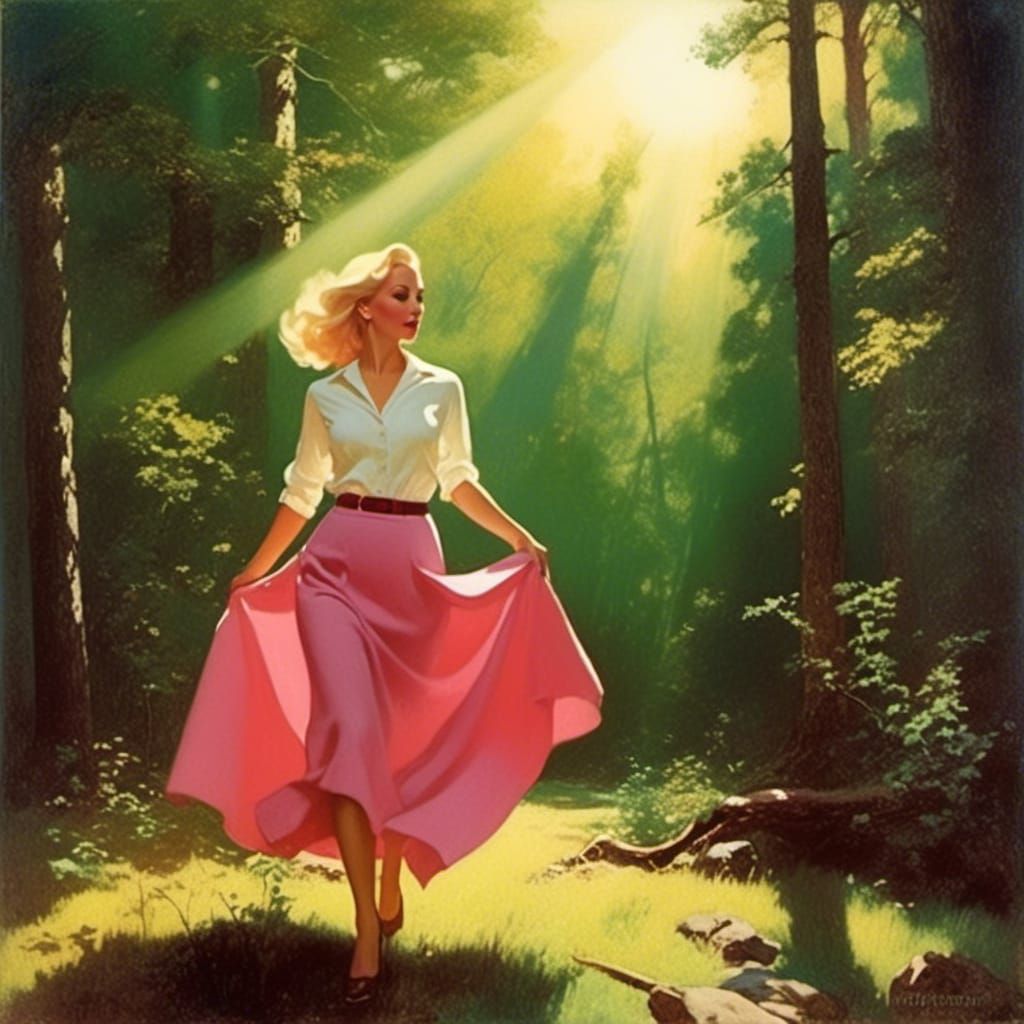 Maxfield Parrish painting by Gil Elvgren, full-figured, slender blonde ...