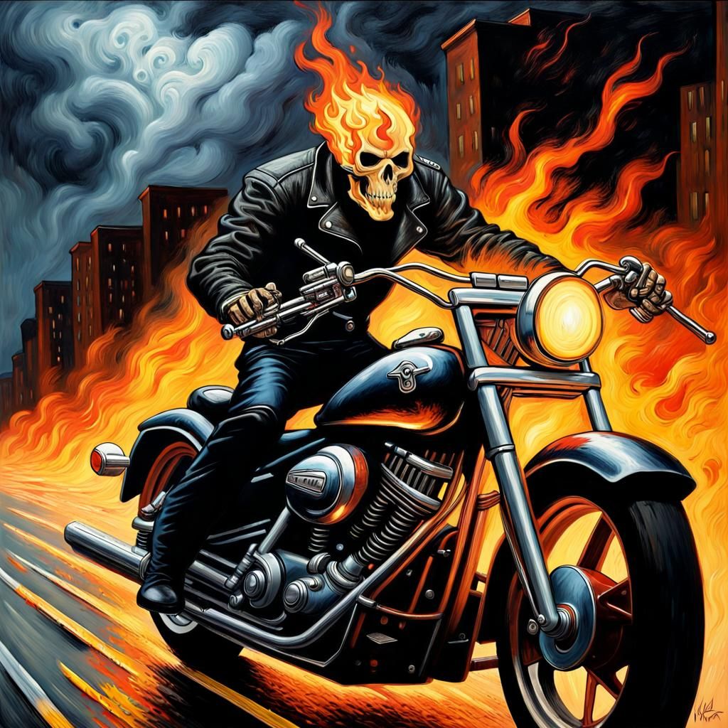 Ghost Rider racing through the dark streets - AI Generated Artwork ...