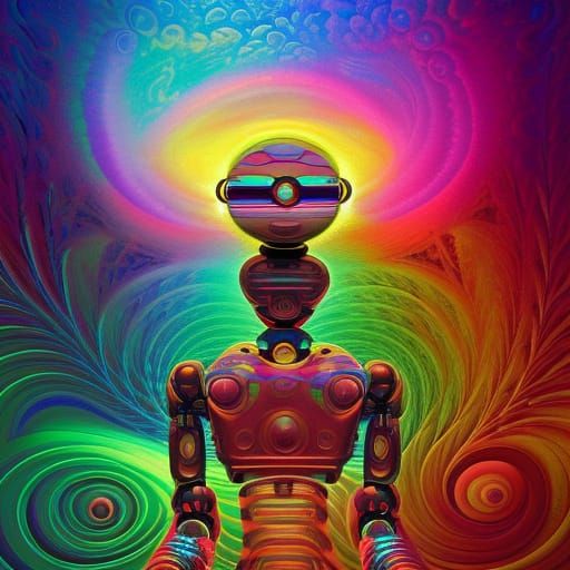 a robot creating a beautiful art painting,spiral, insane, fractal ...