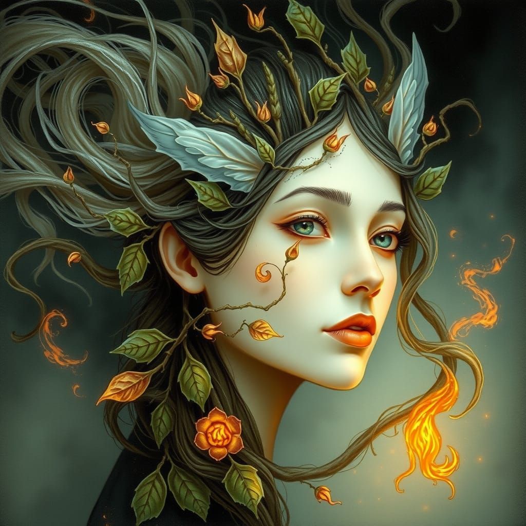 Elemental Face of Woman - Enchanted Woman Surrounded by Elem...