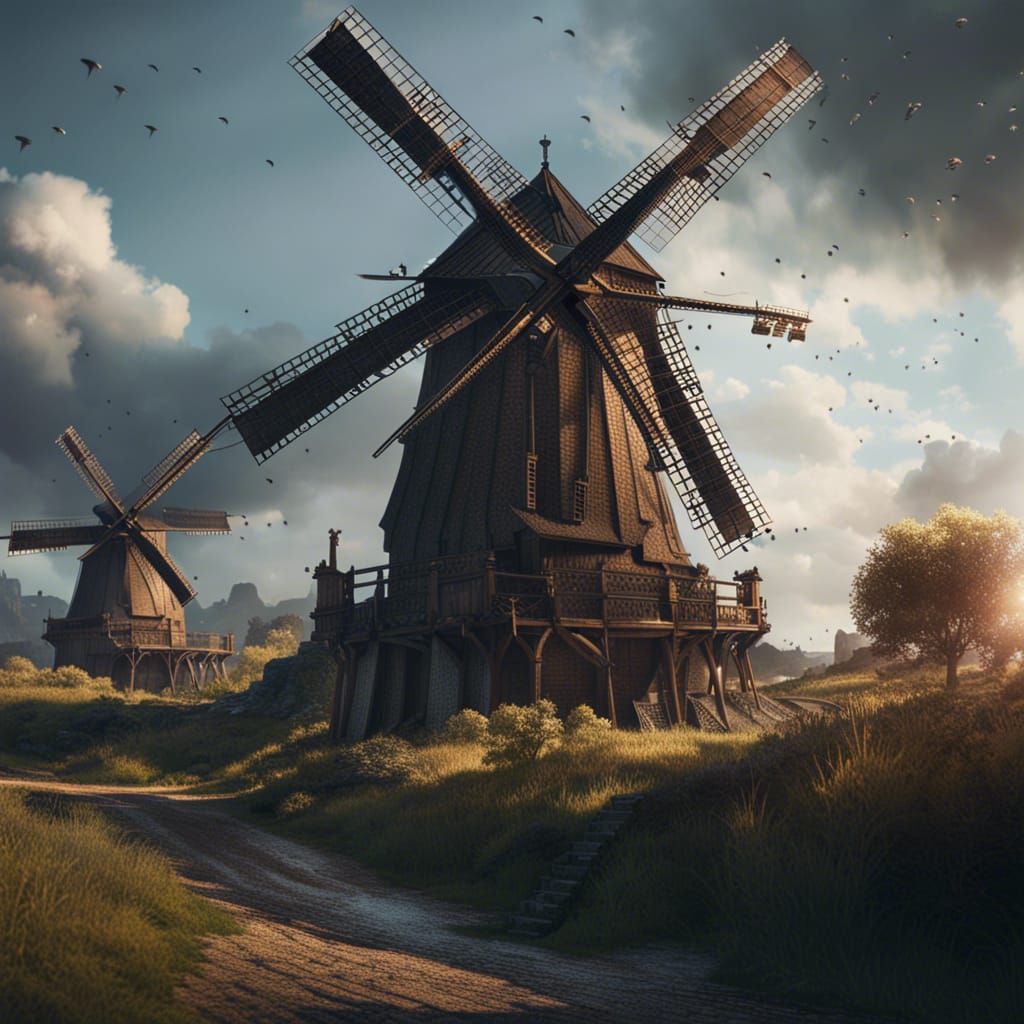 Medieval Windmills - AI Generated Artwork - NightCafe Creator