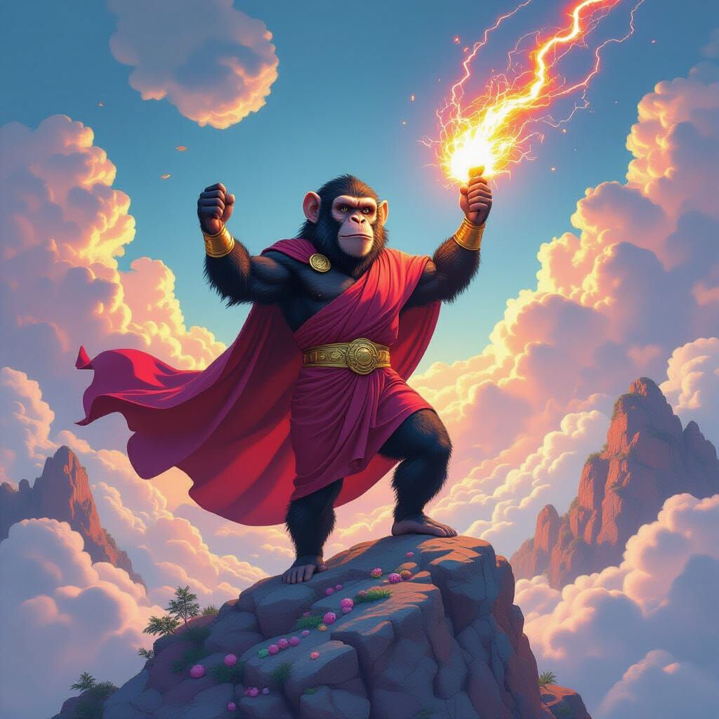 Chimpanzee as Greek God on Mount Olympus - AI Art