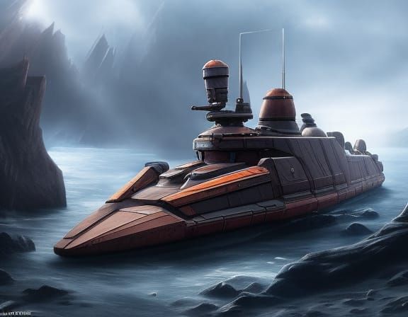 Photorealistic Concept-art Fantasy sci fi river gunboat by Artist ...