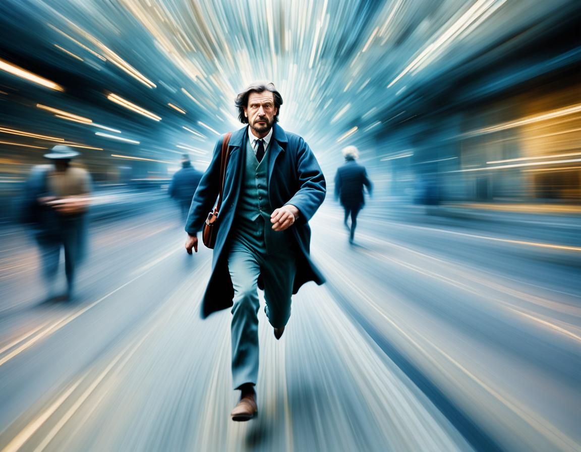 A man is a time traveller and the scene depicts him moving through time ...