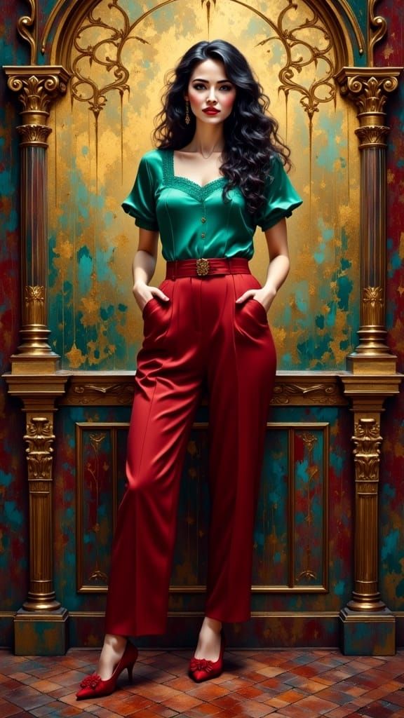 Elegant Art Nouveau Woman in Curvaceous Form - AI Art