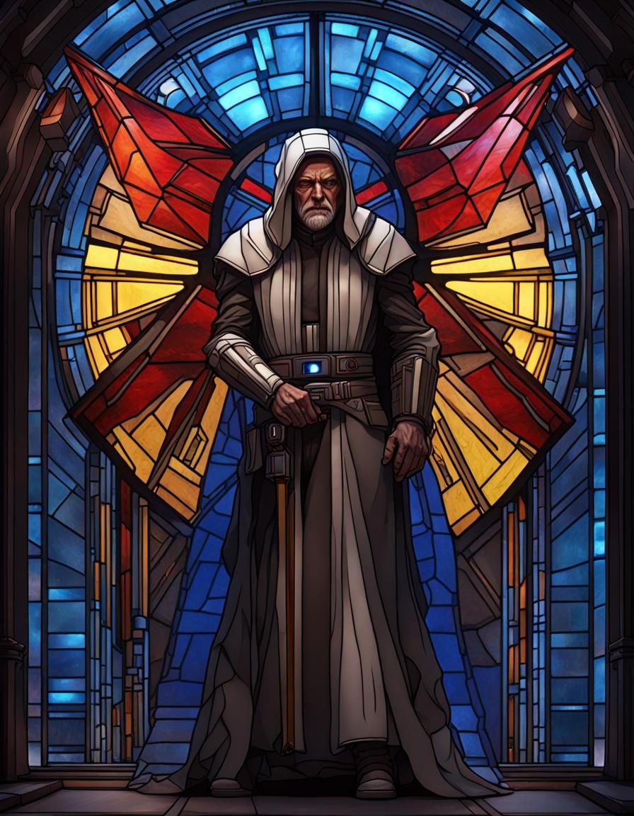 Grey Jedi in the Old Republic. Balance of the Force cult. Stained glass ...