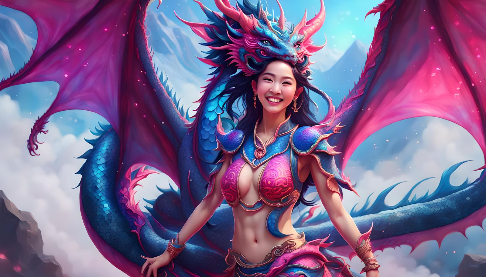 NuWa Flying Dragon Goddess - AI Generated Artwork - NightCafe Creator
