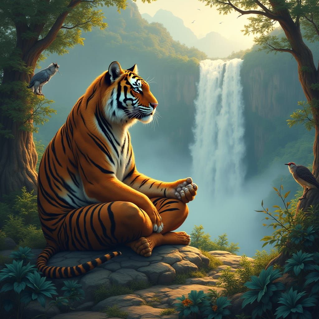 Meditating Tiger in Hyperrealistic Style - AI Art