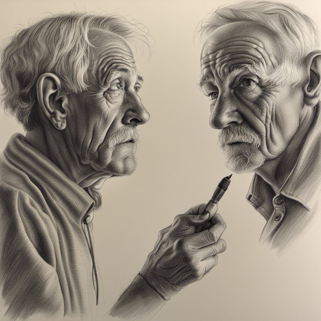 An Old Man Drawing a Portrait of Himself - AI Generated Artwork ...