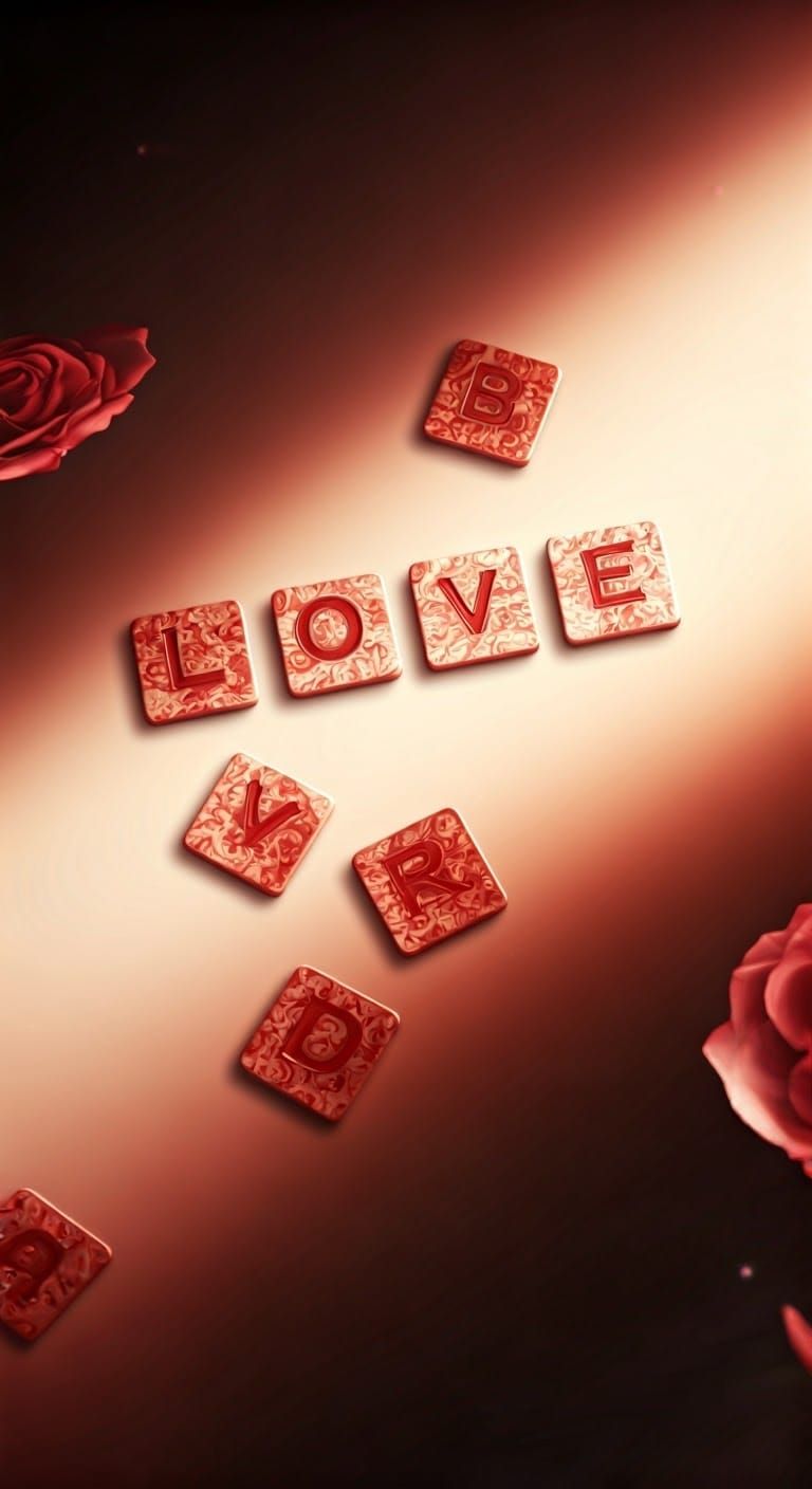 Valentine's Day Scrabble Board Layout, Set Against a Soft, Creamy White ...