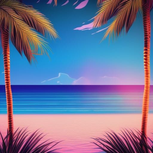 synthwave beach, palm trees, ocean, realistic - AI Generated Artwork ...
