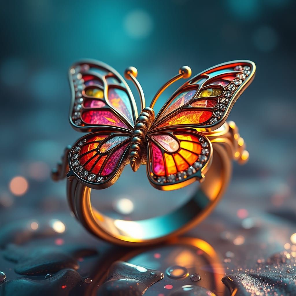 butterfly ring - Surreal Ring of Cosmic Butterflies in Deep,...