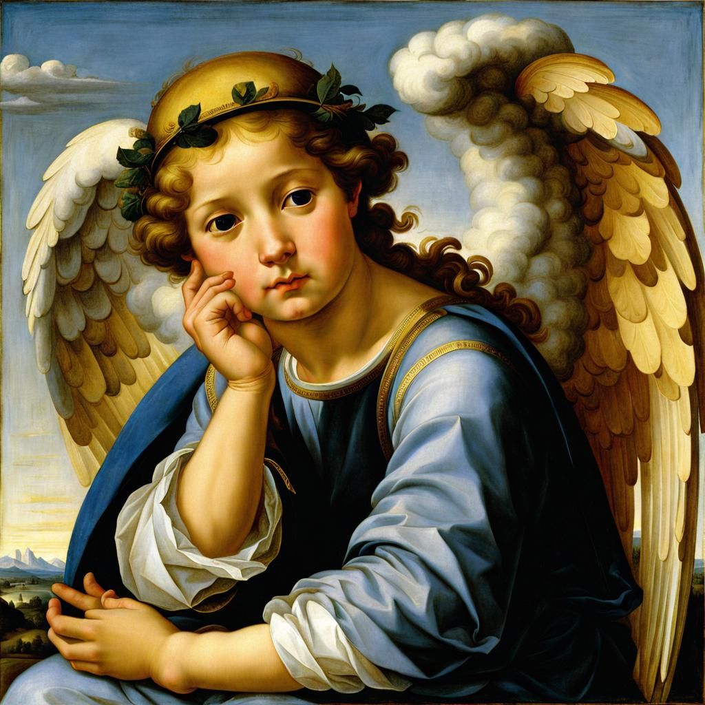 The thinking angel by Raphael - AI Generated Artwork - NightCafe Creator