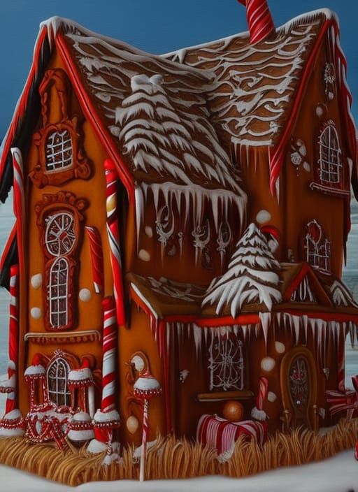 Steampunk gothic gingerbread house surrounded by candy canes and pine ...