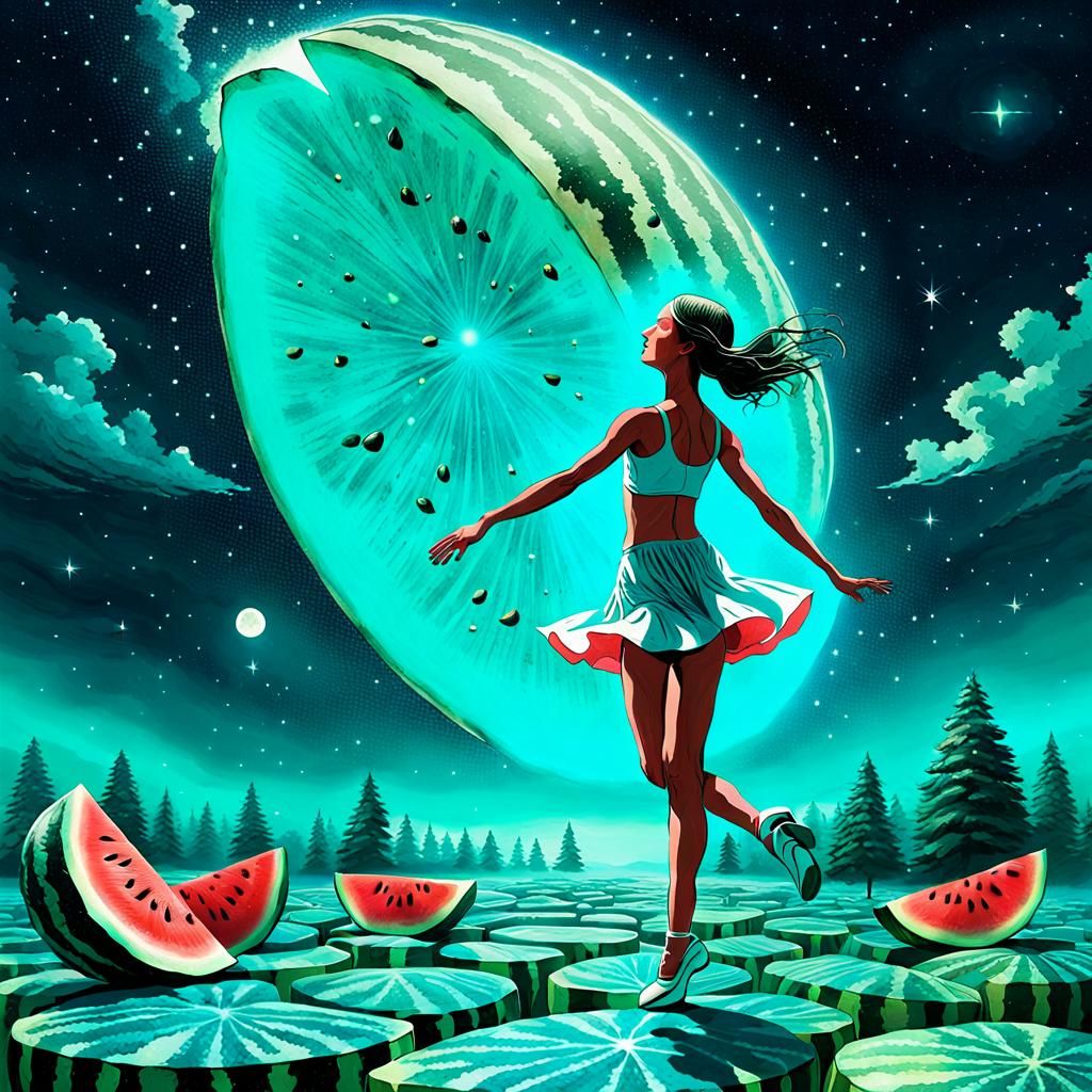 Moonwalk on watermelon - AI Generated Artwork - NightCafe Creator