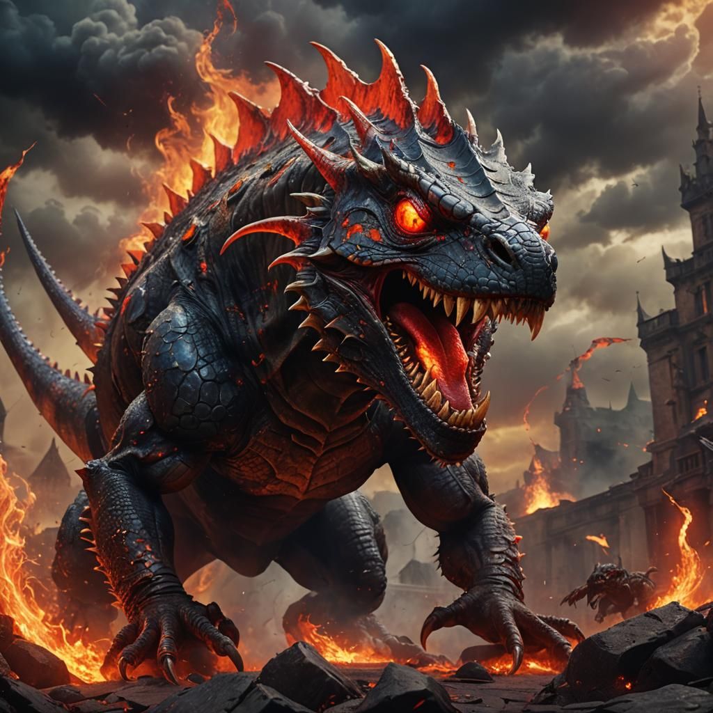 Demonic lizard escaping from hell, ((red eyes)) - AI Generated Artwork - NightCafe Creator