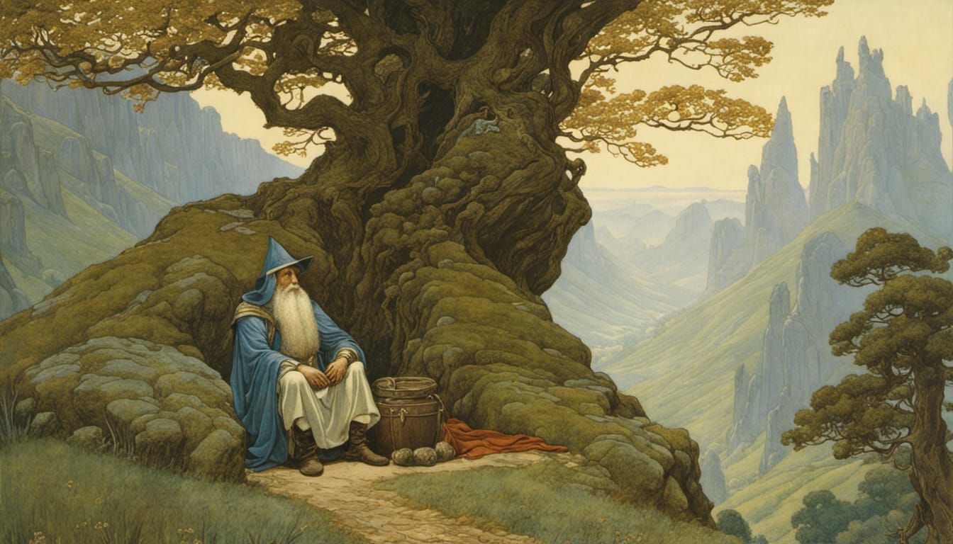 Wizard resting underneath a tree - AI Generated Artwork - NightCafe Creator