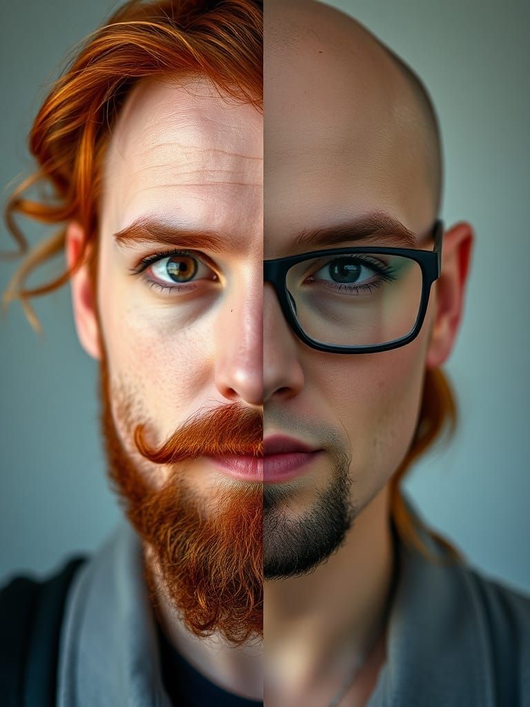 Brothers - Mirrored Reflections in a Perfect Split Portrait