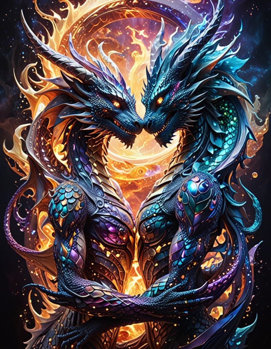 Duality, Male-Female ECT. - Sapphire and Ruby Dragons in Et...