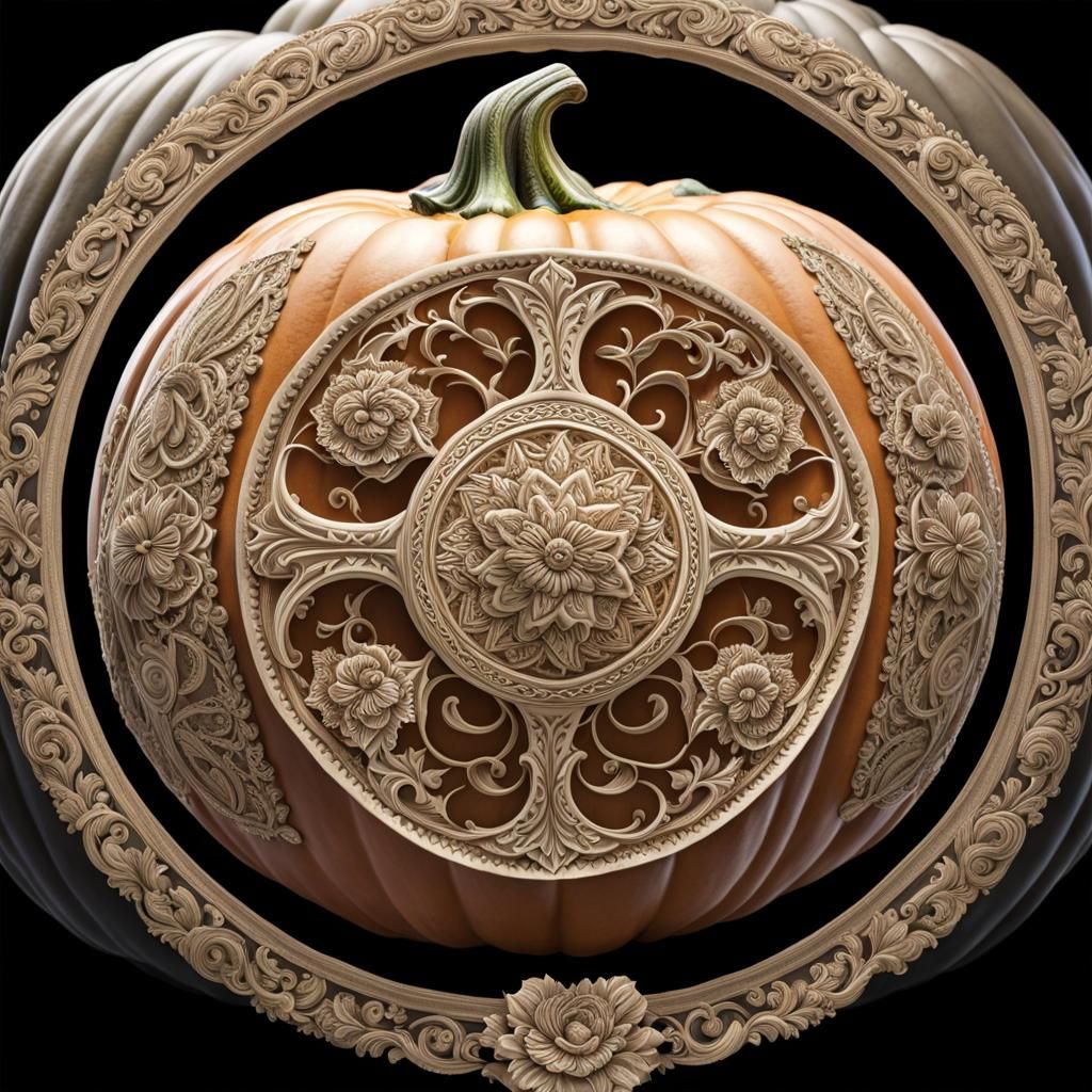 a 𒁘औᠢ𒂖ईᠷ‍ carved into a pumpkin, incredible composition, ultra quality ...