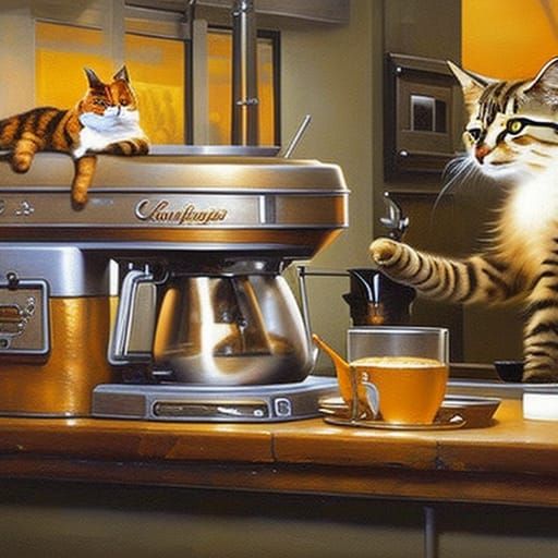 Barista Cat making coffee for cat customers - AI Generated Artwork ...