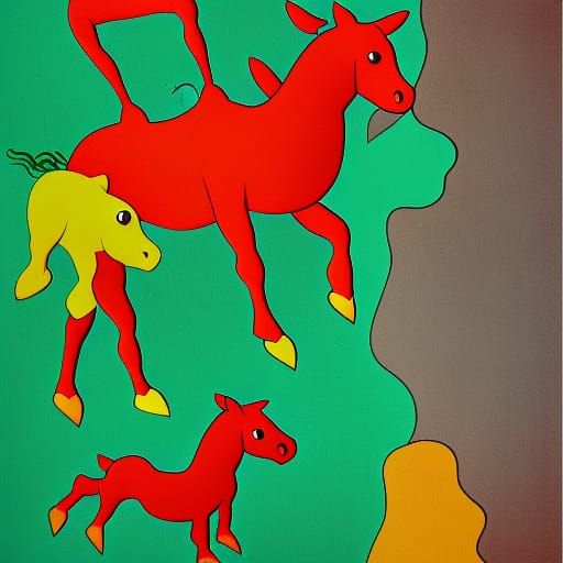 Le petit cheval vert et le petit homme rouge. /8k resolution concept ...