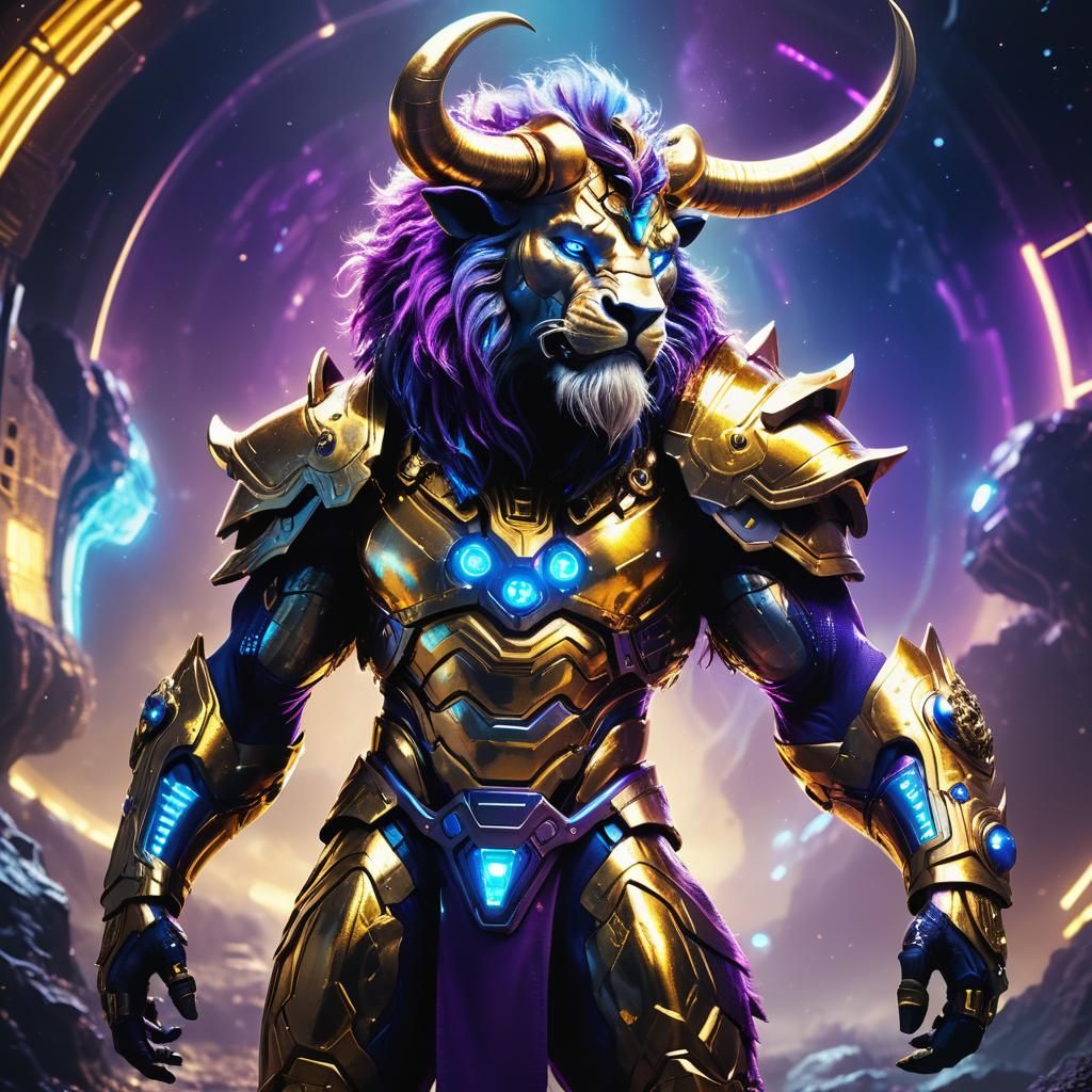 Space Minotaur Man with Lionhear - Cyberpunk Space Minotaur ...
