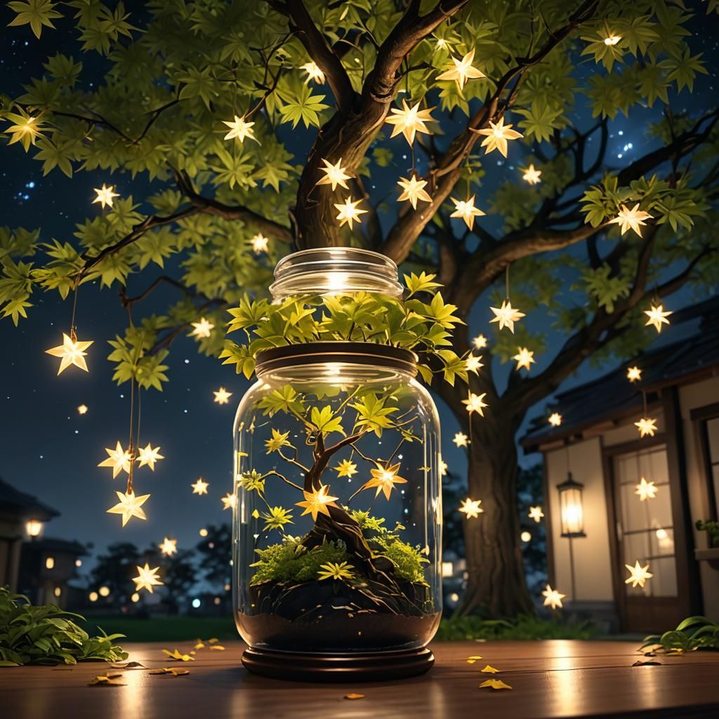 stars in a jar under an acer tree at night - AI Generated Artwork ...