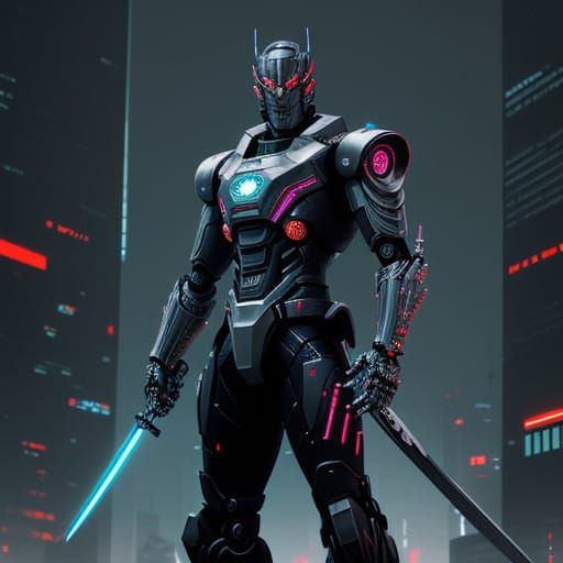 Ai Robot katana - Cyberpunk Samurai Robot Wields Katana in N...