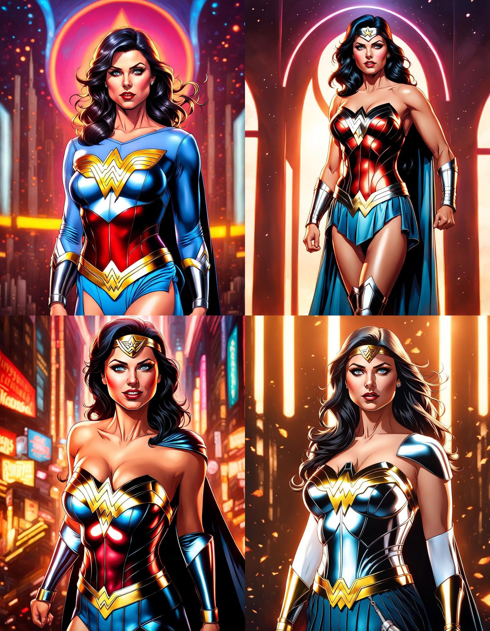 tiffani amber thiessen is wonder woman, dc Comics, fitness model, hyper realistic eyes, silver ...