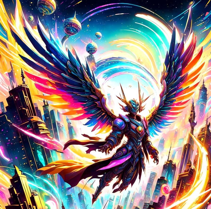 Divine Cyberpunk Mecha Angel Unveils Futuristic Ci... - AI Art
