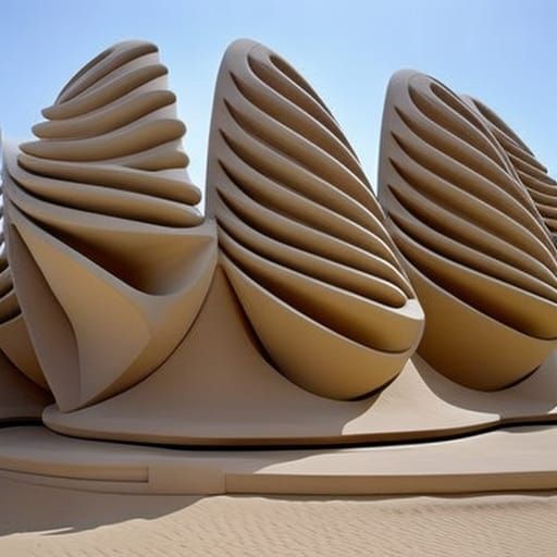 biomorphic round epic sand castle architecure, curvy sand columns, zaha ...