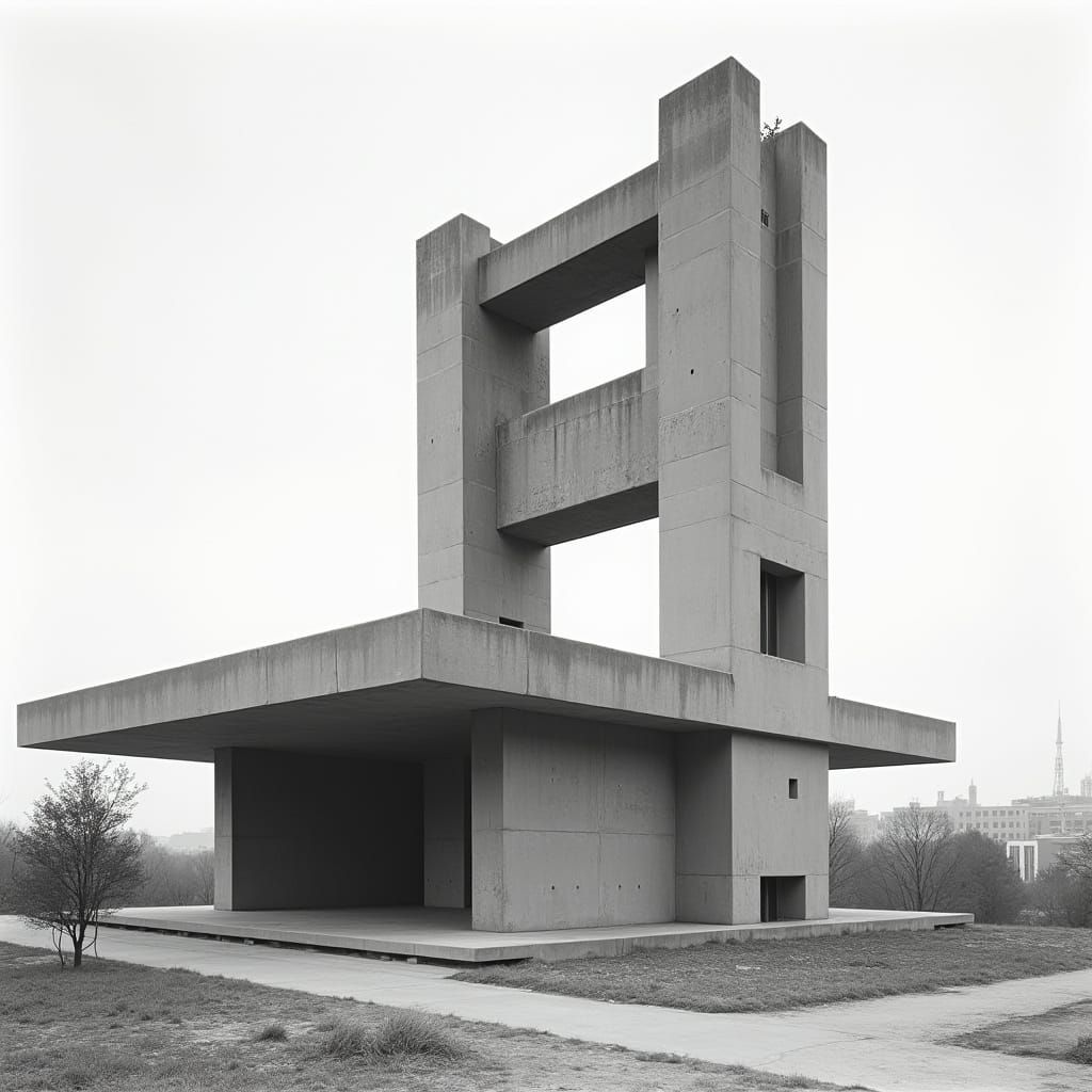 Brutalist Concrete Guillotine in Style of Frank Ll... - AI Art